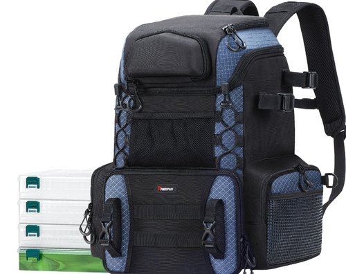 Piscifun Fishing Tackle Backpack with Rod Holders & 4 Tackle Boxes ...