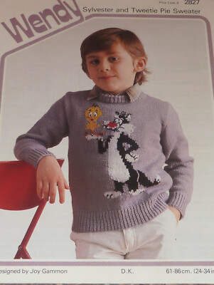 Wendy Knitting Pattern Boys/Girls DK Motif Sylvester & Tweetie Pie ...