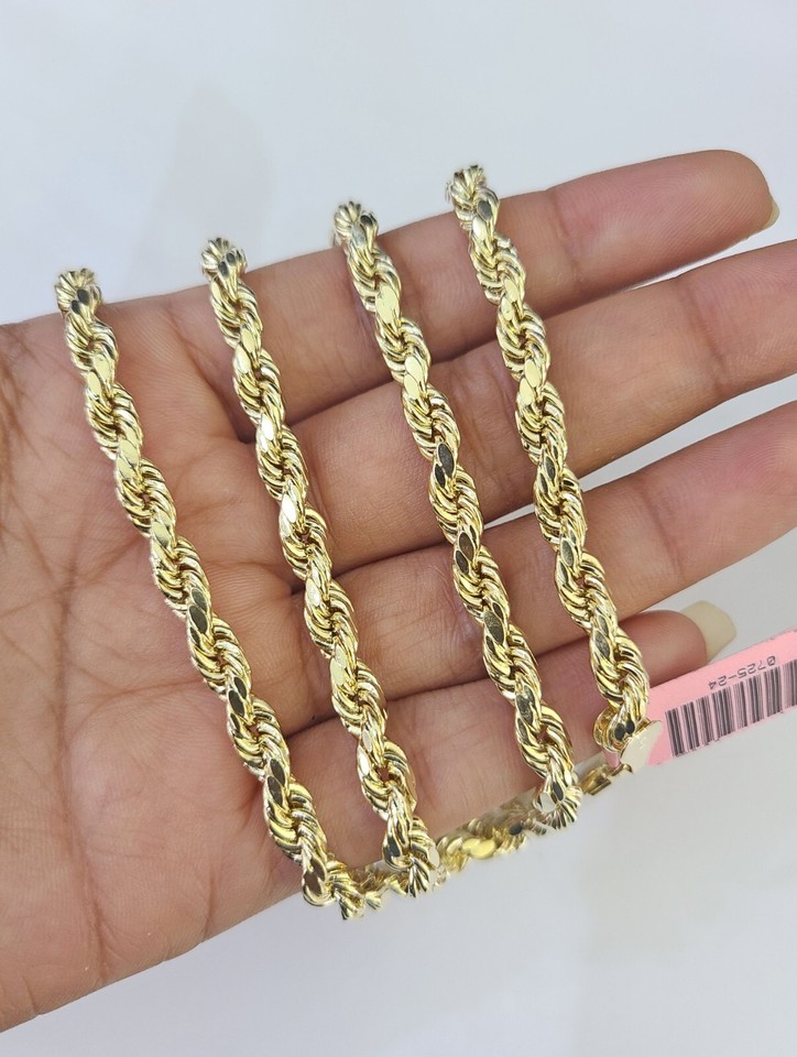 14k Real Rope Chain Yellow Gold 6mm 18"-28" Inch Men Women Genuine ...