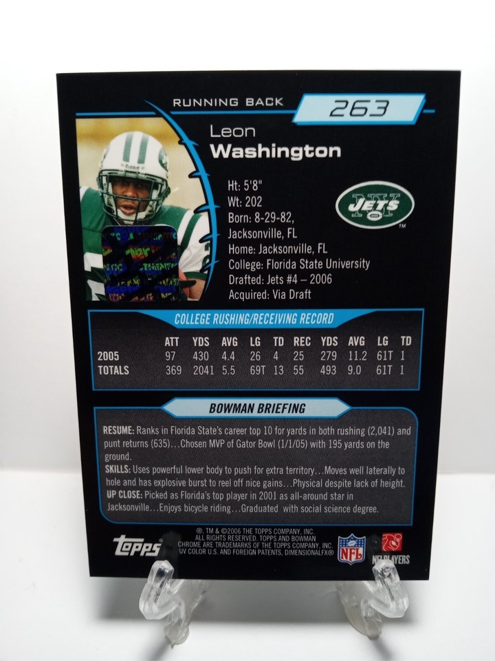 2006 Bowman Chrome Football Leon Washington Autograph | eBay