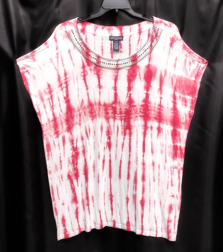 2X BY ARTISAN TIE DIE EMBELLISHED CHAINS BEADS STRETCH KNIT DOLMAN ...