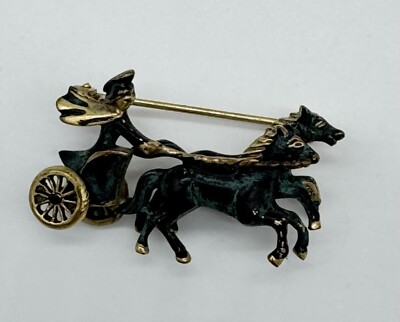 Vintage GoldTone Roman Horse and Chariot Damascene Pin Brooch marked ...