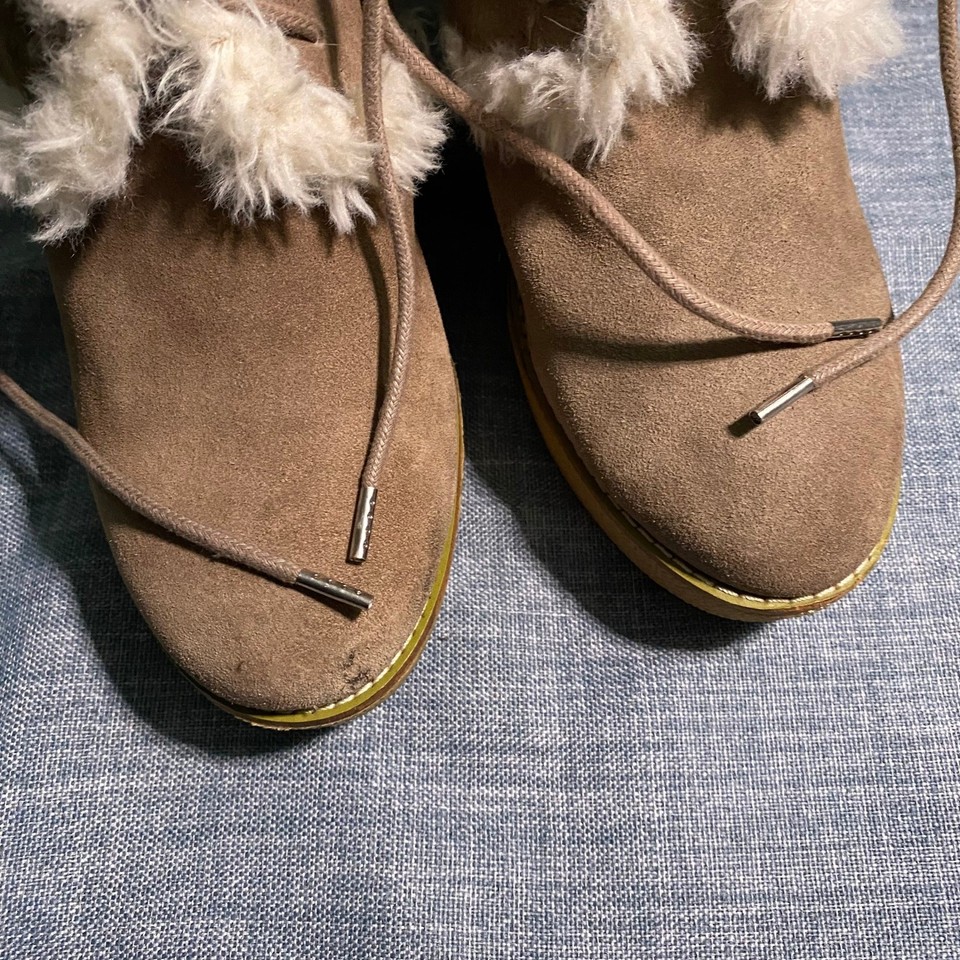 Gap Women's Brown Suede Wedge Ankle Boots with Fuzzy Sherpa Lining Lace ...