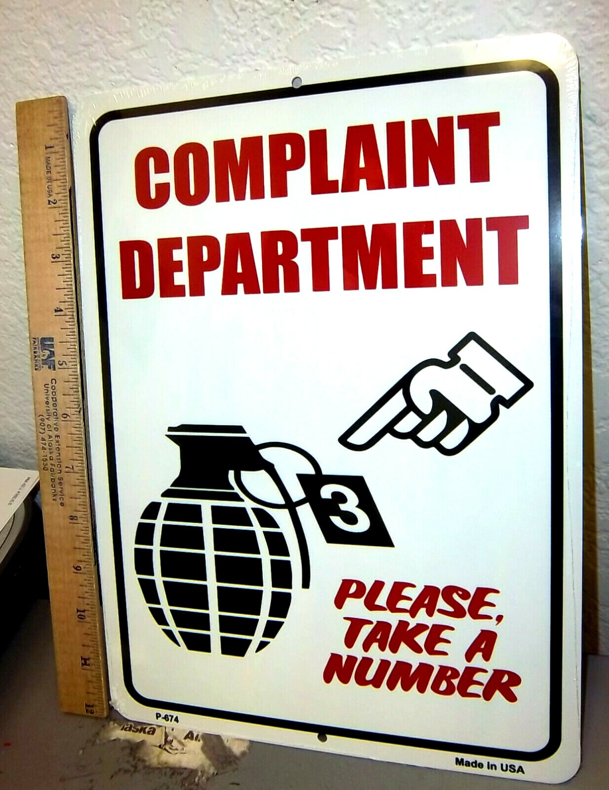 NEW Metal Sign, Complaint Department, please take a number! funny 9 x ...
