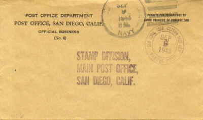 California San Diego (Section Base Br.) Parcel Post 1943 violet double ...