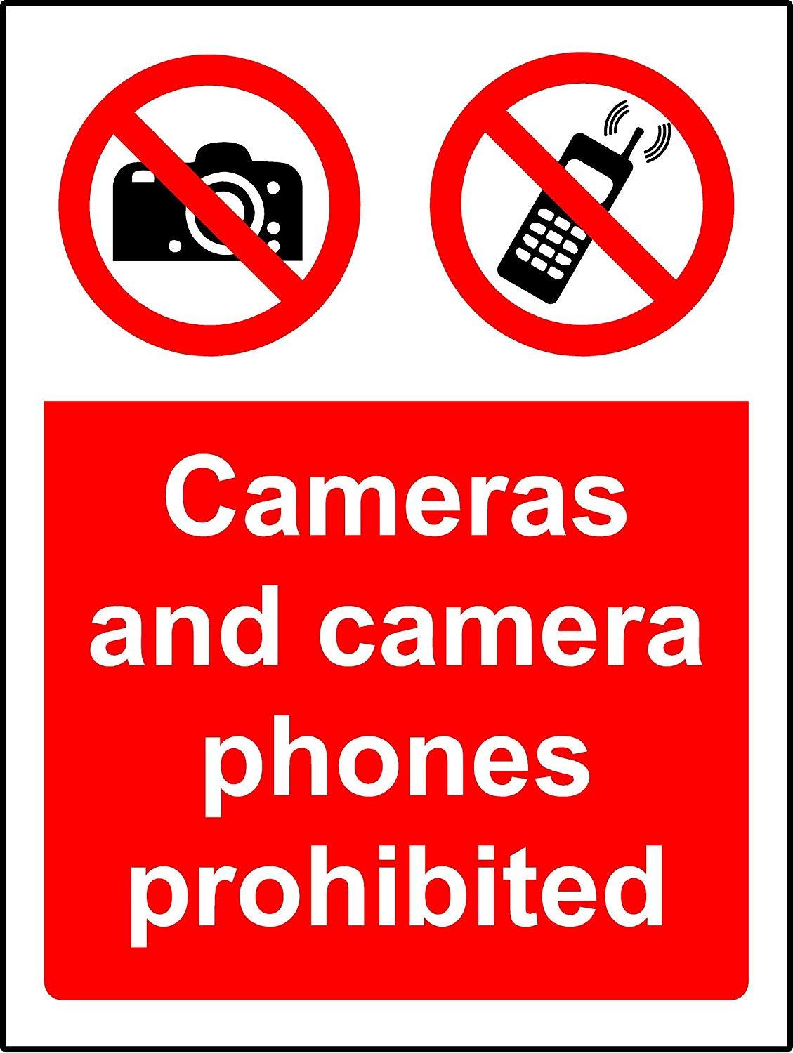 Prohibition signs Cameras and camera phones are prohibited Safety sign ...
