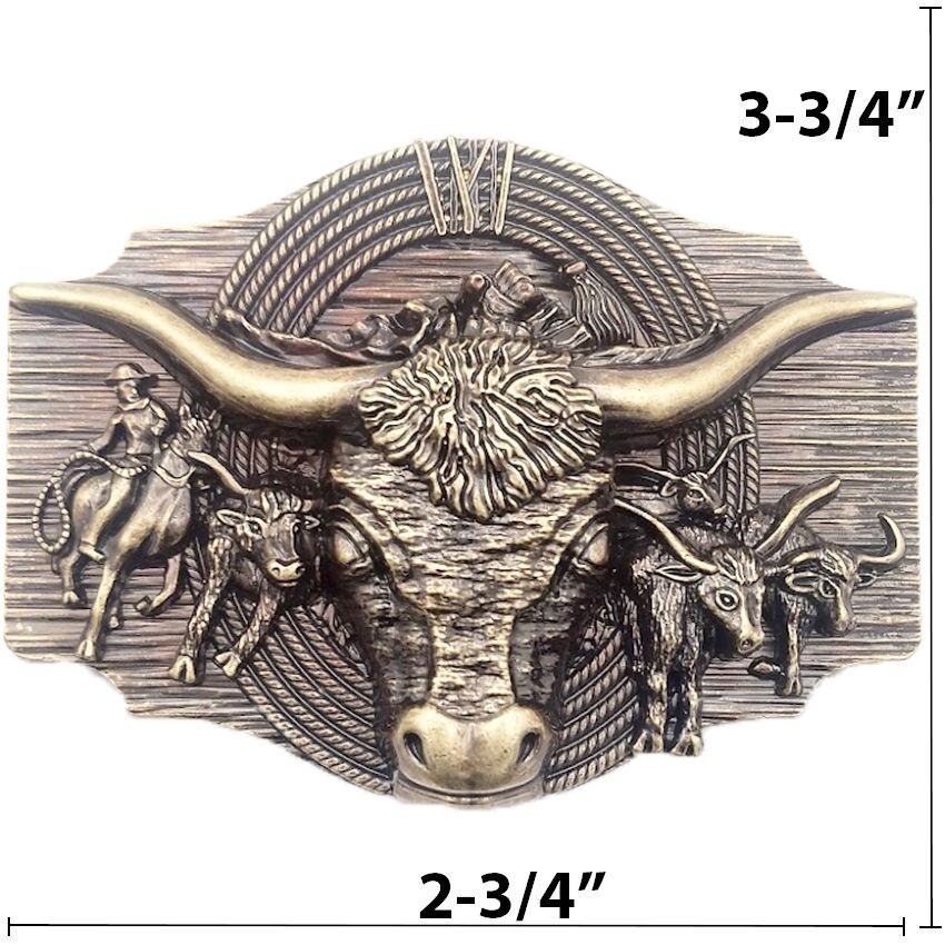 Bronze Bull Head Western Belt Buckle Rancher Longhorn Cowboy Cowgirl ...