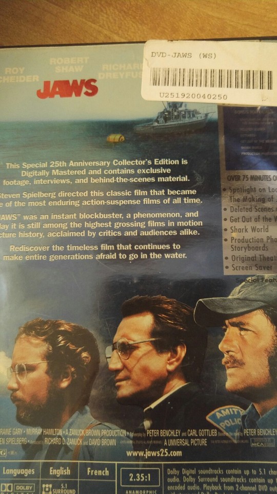 Jaws (Widescreen Anniversary Collectors DVD 25192091223| eBay