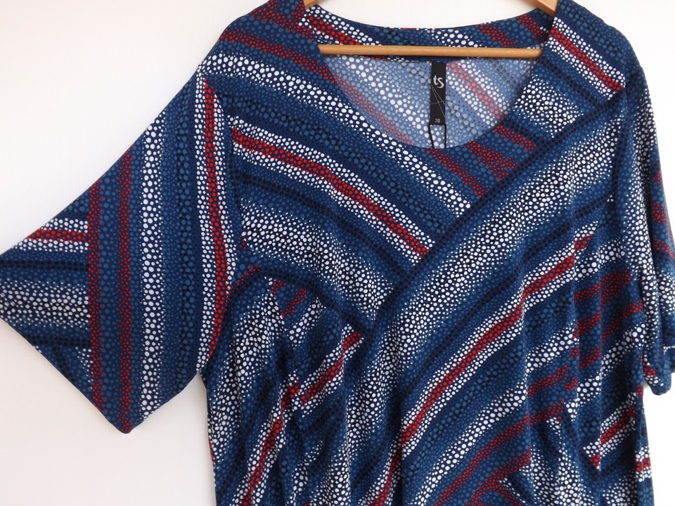 New Taking Shape Dress 20 Womens Blue Red Polka Dot Stretch Pockets TS ...