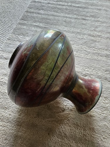 Large Raku Pottery Vase Signed Schwartz Irridescent Copper Mauve Black ...