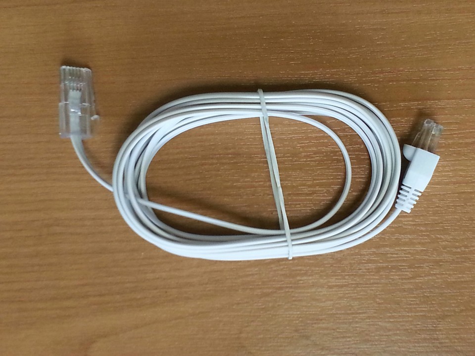 2.5m BT FLAT TELEPHONE CABLE LEAD MALE 431a CONNECTOR to RJ45 PLUG ...