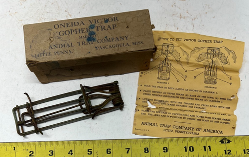 Rare Early Oneida Victor Gopher Trap in Original Box w/ Paperwork ...