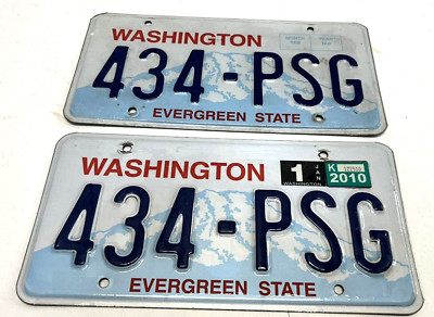 Washington State Mt. Rainier Evergreen State License Plate Pair 434-PSG ...