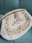Vintage French Beaded Purse w Ornate Frame White Pink Blue Flowers ...