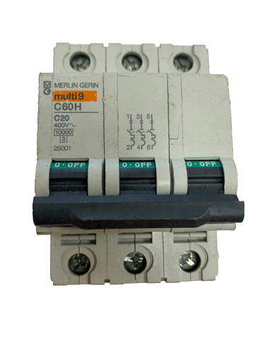 MERLIN GERIN 20A MCB MULTI 9 10KA 3 POLE 3 PHASE C CURVE C60HC320 ...