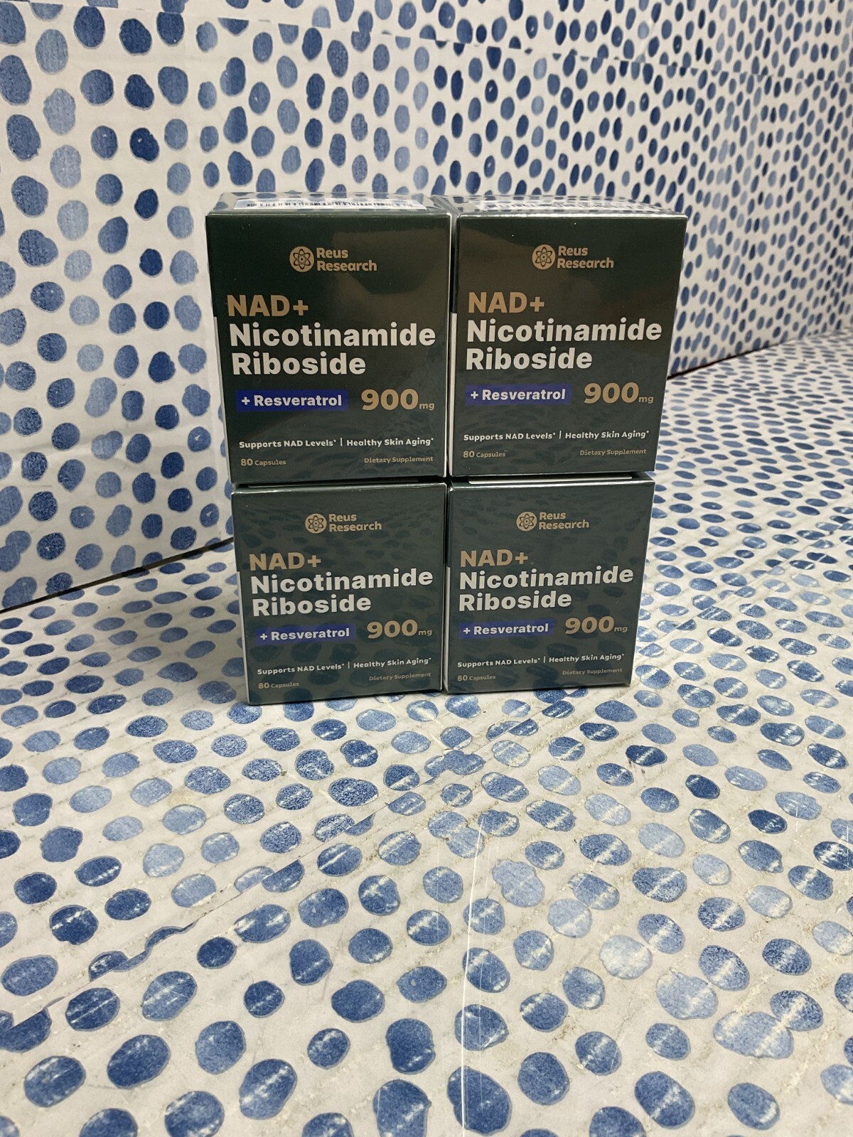 4 Pack - Reus NAD+ Nicotinamide Riboside 900mg W/ Resveratrol 80 Caps ...