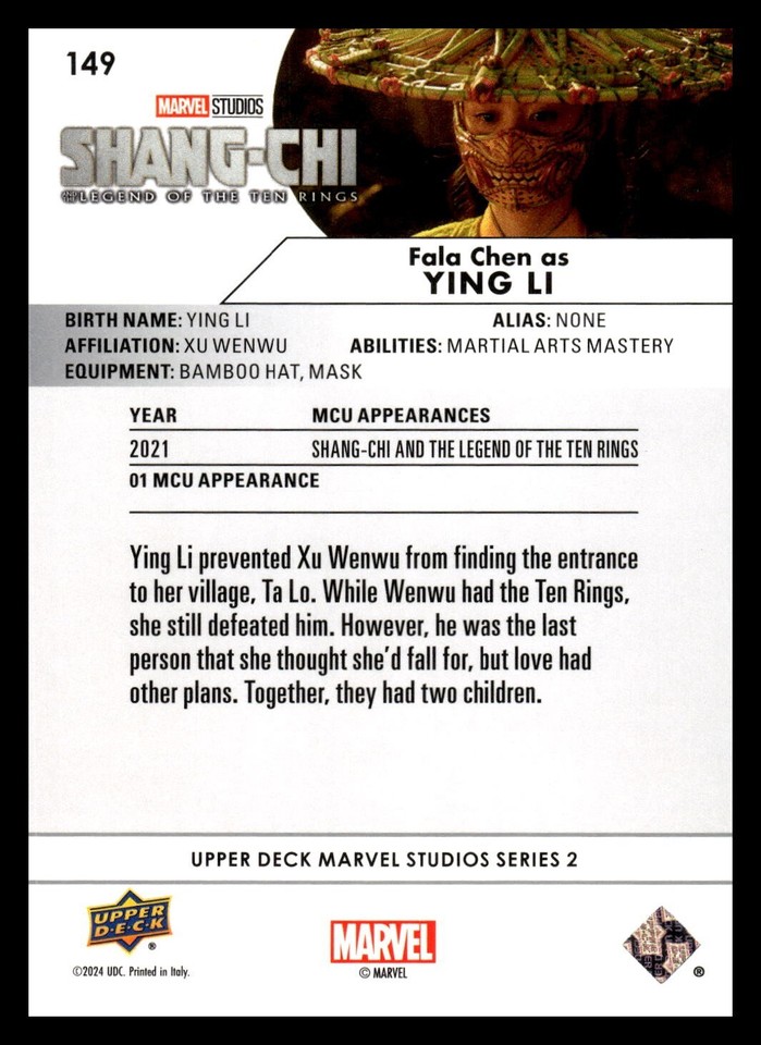 2024 UD Marvel Studios S 2 Shang-Chi Fala Chen as Ying Li 149 | eBay