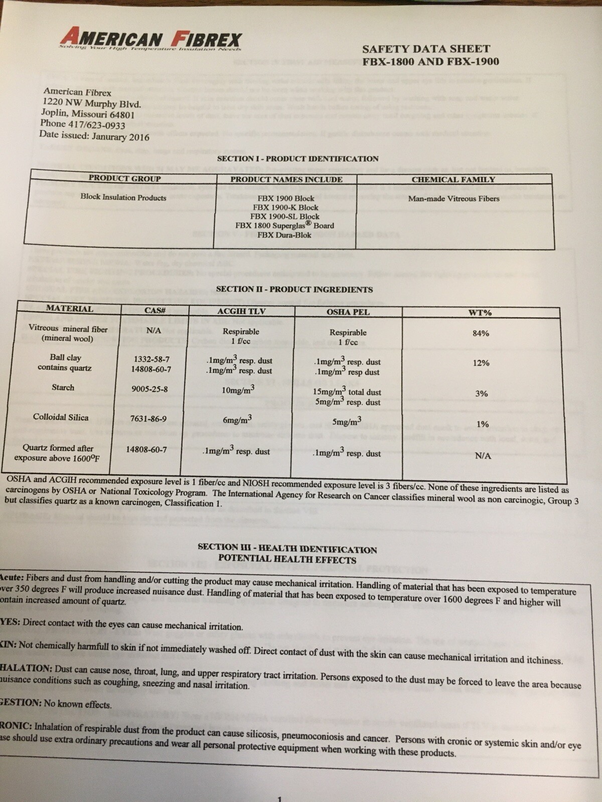 Fibrex Industrial Insulation FBX 1900 Block 2000 Series For Temps Up To ...
