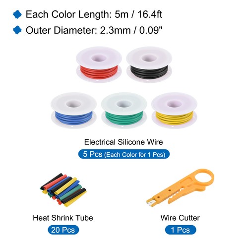 18 Gauge Silicone Wire Kit 18AWG 16.4ft 3/32" OD Black Red Yellow Blue Green 745060959539| eBay