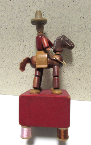 Wood Bead Cowboy & Horse Thumb Push Puppet. | eBay