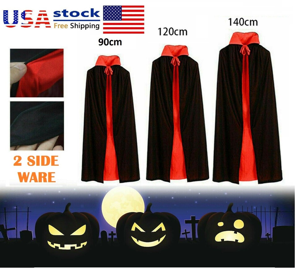 Adult Halloween Vampire Cape Costume Dracula Cloak Black Red Vampire ...