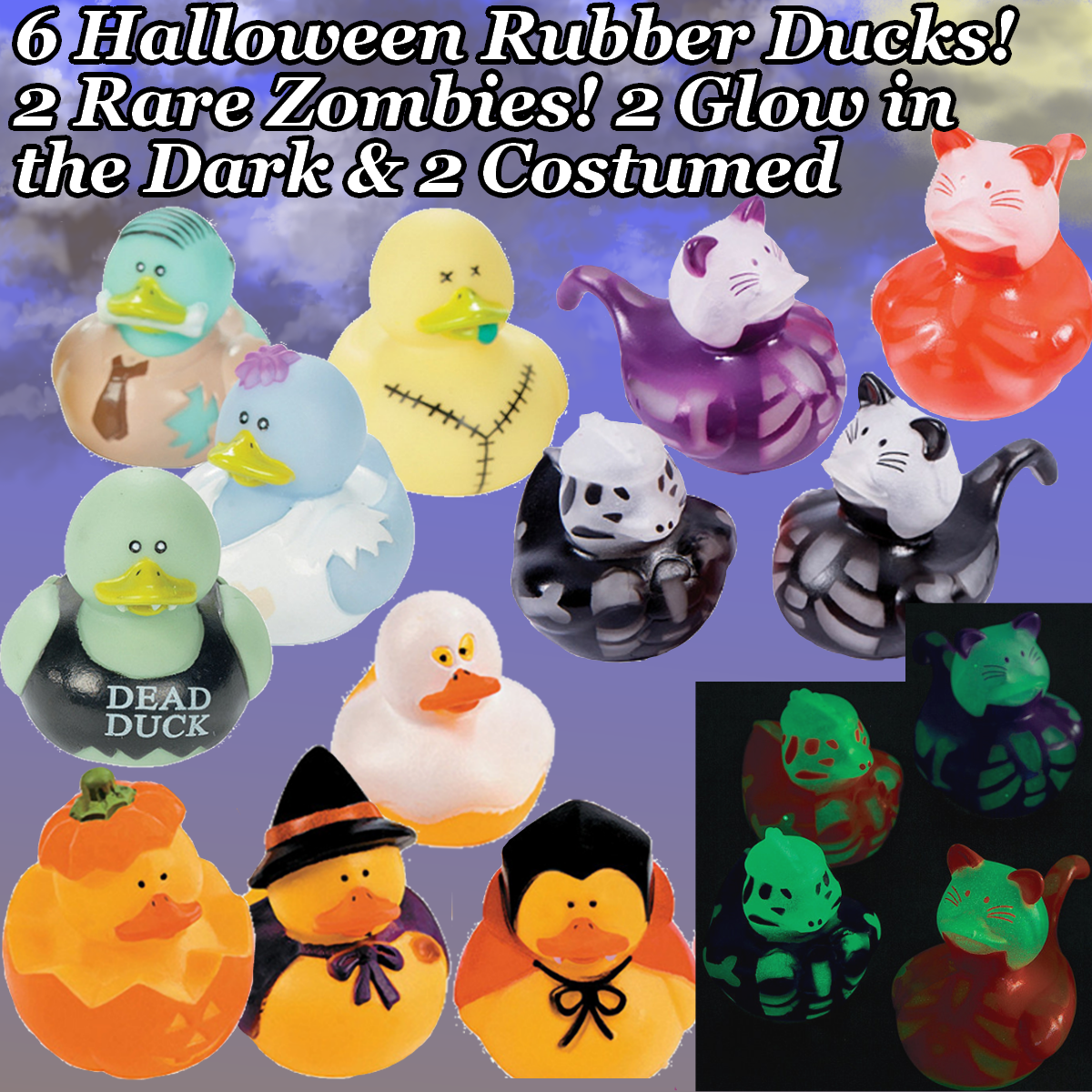 6 Halloween Rubber Ducks! 2 Each ZOMBIE, GLOW In the DARK & Costumed ...