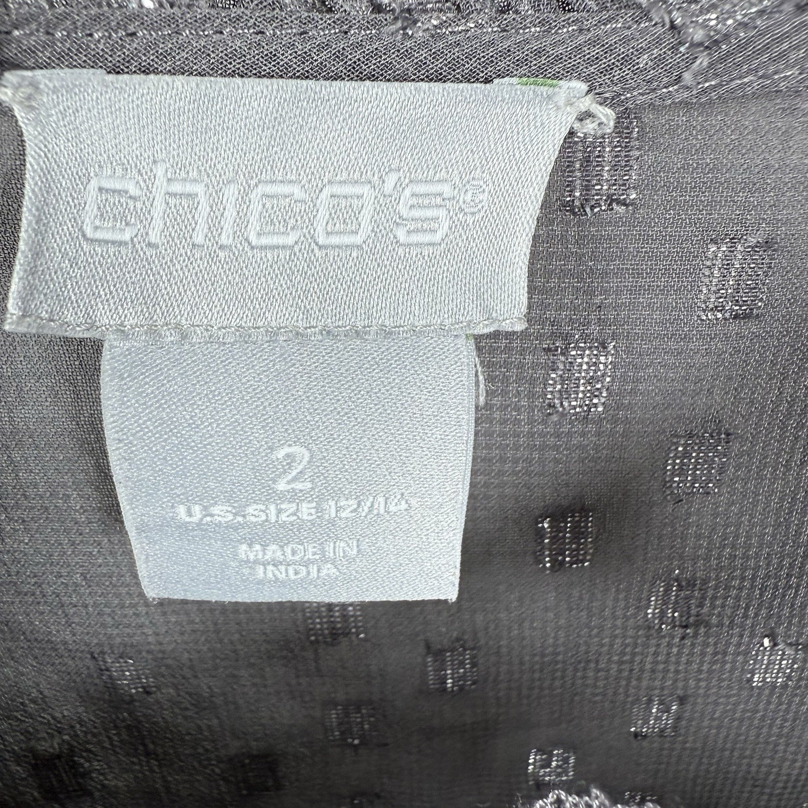 Chico’s Blouse Size 2 12/14 Gray Metallic Semi Sheer Button Up Ruffle ...