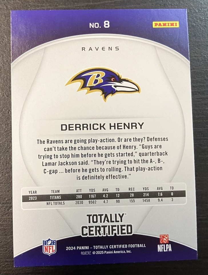2024 Panini Totally Certified #8 Derrick Henry Maroon Mirror Baltimore ...