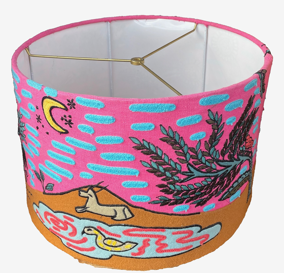 OOP Anthropologie Large Drum Applique Imagined World Folk-Art Style ...