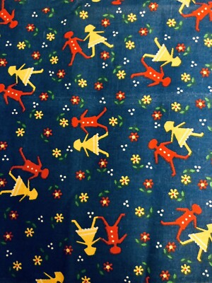 VTG Novelty Paper Dolls Stick Figures & Florals Red & Yellow on Blue ...