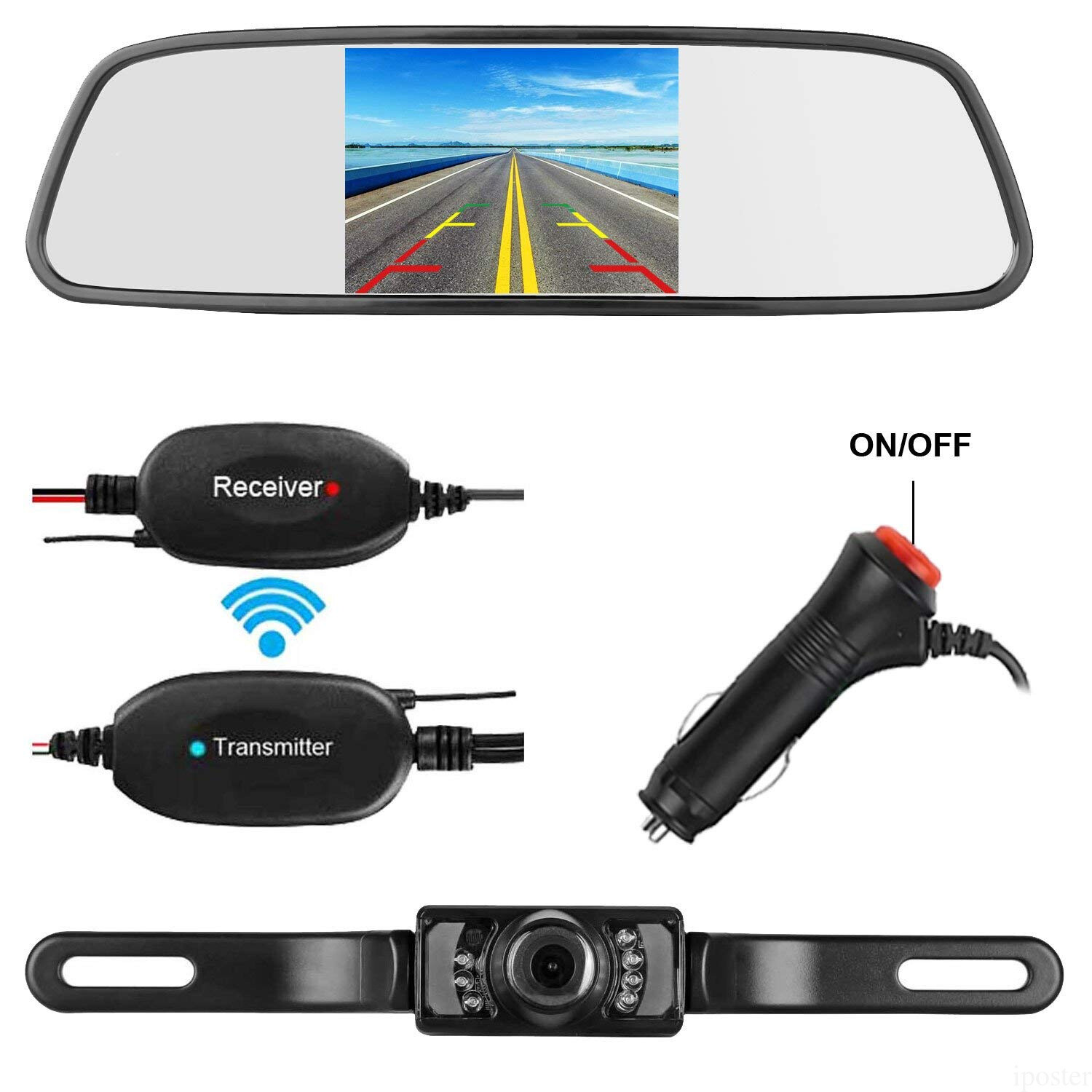 Wireless Car Backup Camera Rear View System Night Vision w/ 4.3" Mirror ...