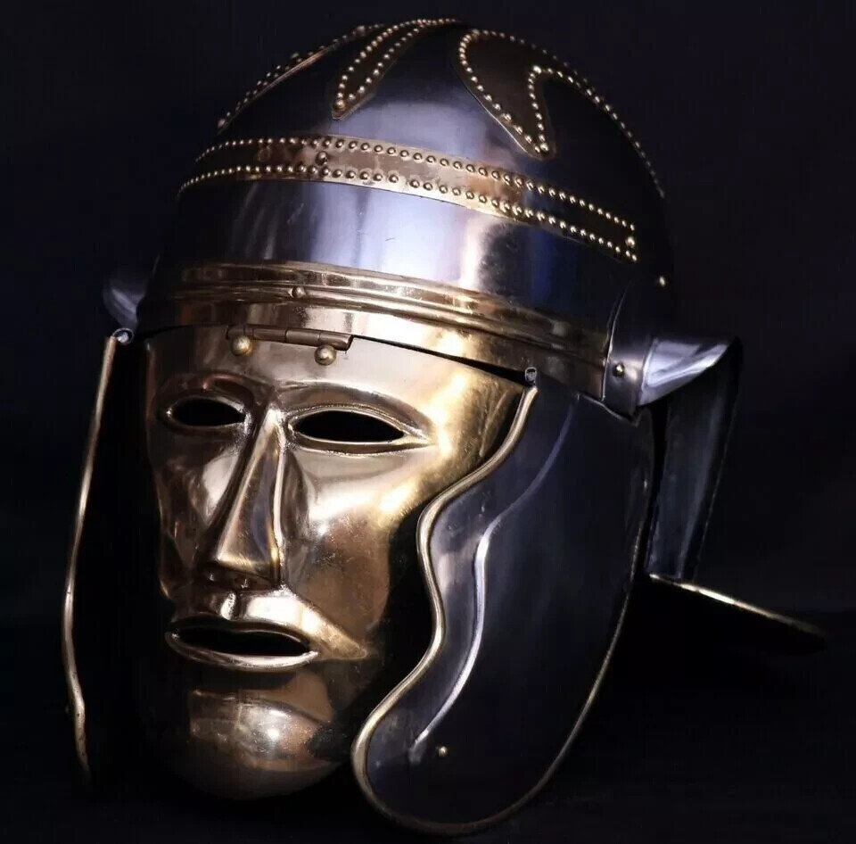 Steel Medieval Knight Larp Warrior Roman Brass Face Plate Helmet. | eBay