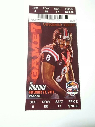 2018 Virginia Virginia Tech Hokies Football Ticket Stub | eBay