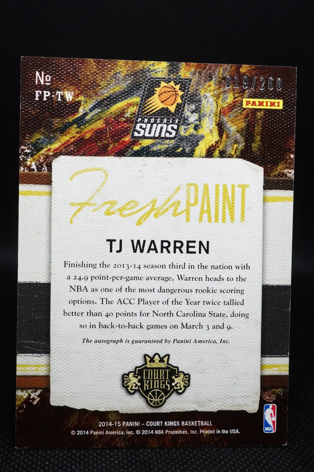 2014-15 Panini Court Kings - Fresh Paint Autographs T.J. Warren #FP-TW ...