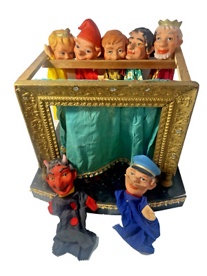 Antique Vintage German Puppets Puppet Theatre wood Stage Doll Devil ...