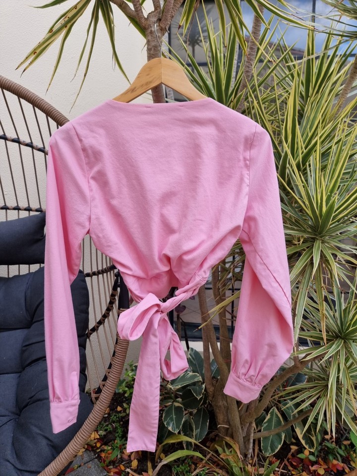 Daisy Says Pink Cotton Crop Top Wrap Ballet Style Size Medium Linen ...