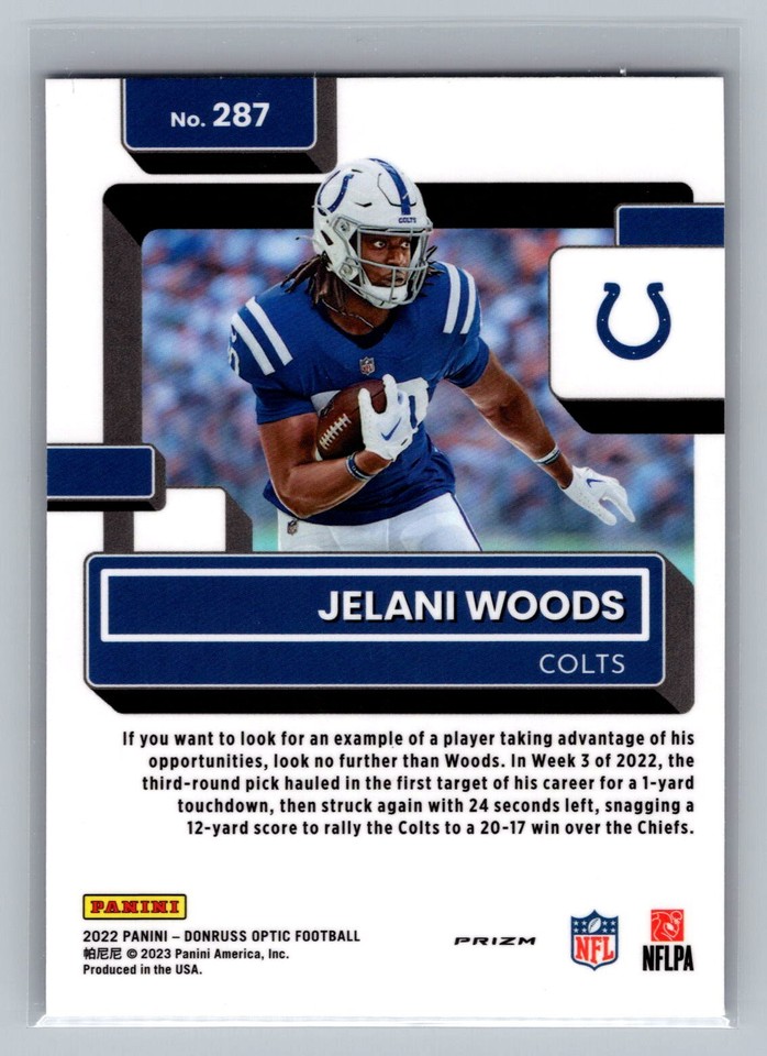 Jelani Woods 2022 Donruss Optic #287 Purple Shock Indianapolis Colts 1Q ...