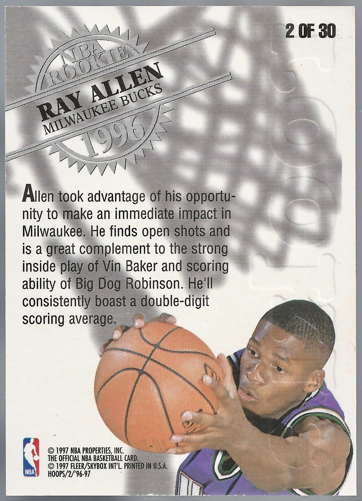 1996-97 NBA Hoops - NBA Rookie #2 Ray Allen (RC) for sale online | eBay