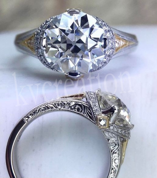 Vintage White Round Moissanite 2.0Ct Old Mine Cut 925 Silver Engagement ...