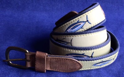 Guy Harvey Fishing Yellowfin Tuna Belt Brass Buckle Leather Men Size 46 ...