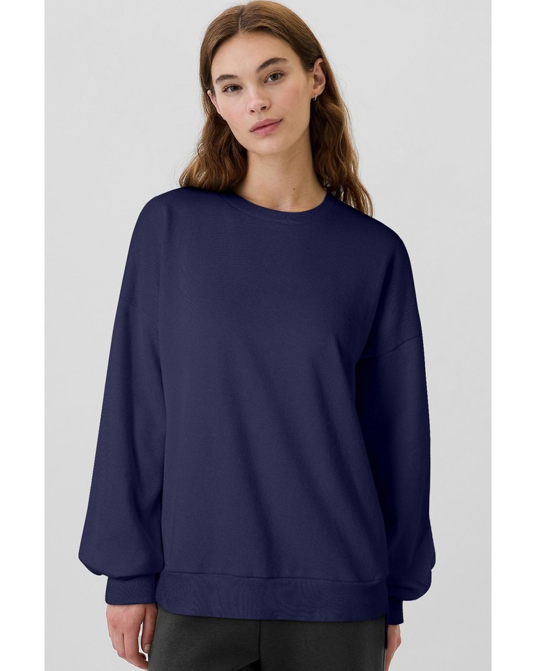 Azura Exchange Navy Blue Solid Fleece Lined Drop Shoulder High Low ...