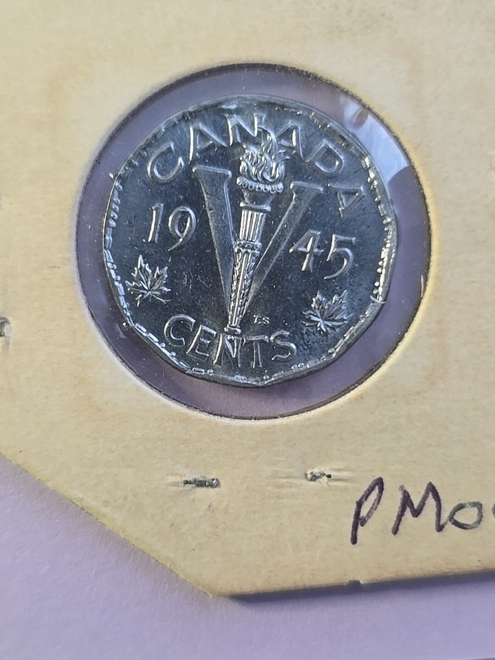 1945 Canada 5 Cents Chrome/Steel Canadian Coin George VI Ruler BU ...