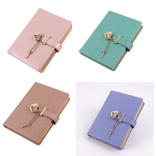 Heart-Shaped Lock Notebook PU Leather Cover Secret Notebook Diary ...