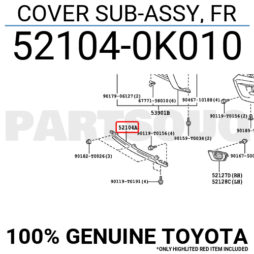 521040K010 Genuine Toyota COVER SUB-ASSY, FR 52104-0K010 | eBay