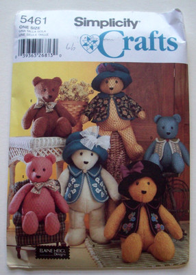 18" 22" teddy bears Elaine Heigl craft pattern 5461 UNCUT | eBay