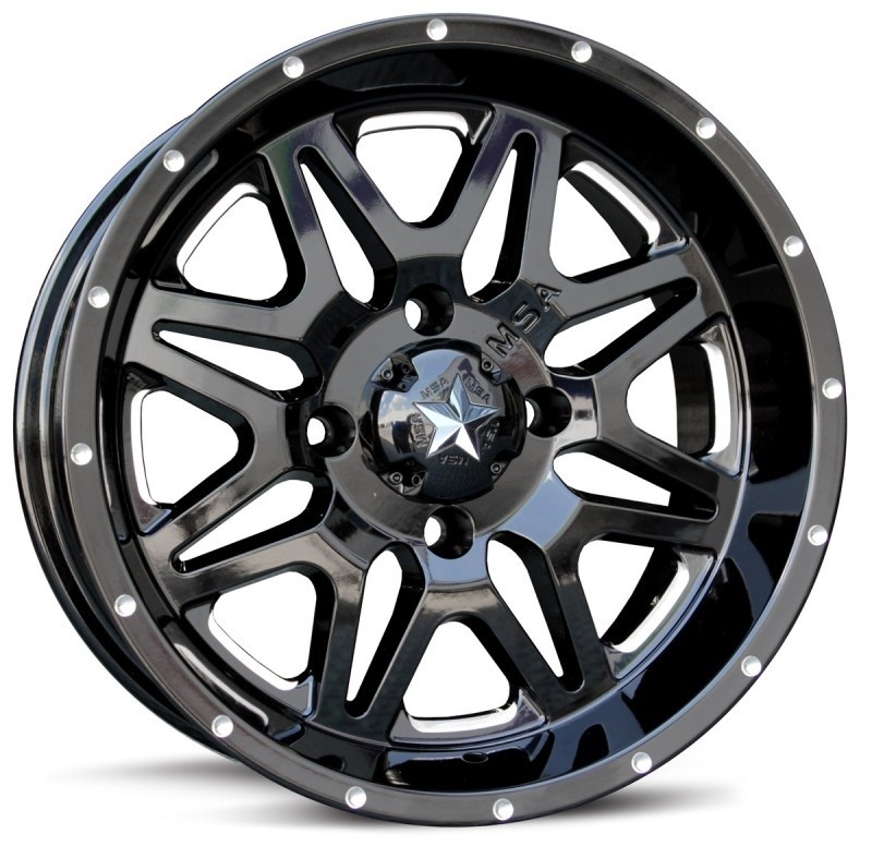 MSA Black Vibe 14" UTV Wheels 28" Intimidator Tires Honda Pioneer 1000 ...