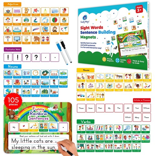 105 PCS Sentence Building Kit for Kids, Sight Word Magnets, Word ...