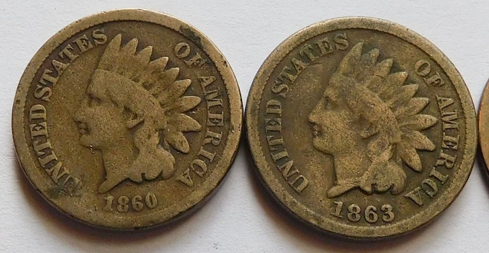 1860, 1863, 1864 Indian Head Cents G/VG, 3 Better Date Penny 1C coins ...