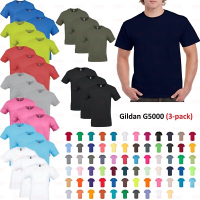 Gildan 3-PACK Men's Heavy Cotton T-Shirt (Pack of 3) Bulk Solid Blank ...