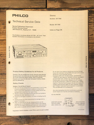 Philco Model M1766 Radio / Stereo Service Manual *Original* | eBay